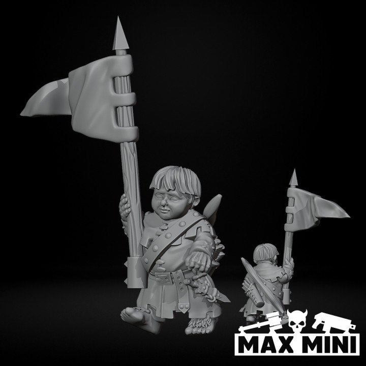 3D Printable Halfling Dismounted Squires Command by Max Mini