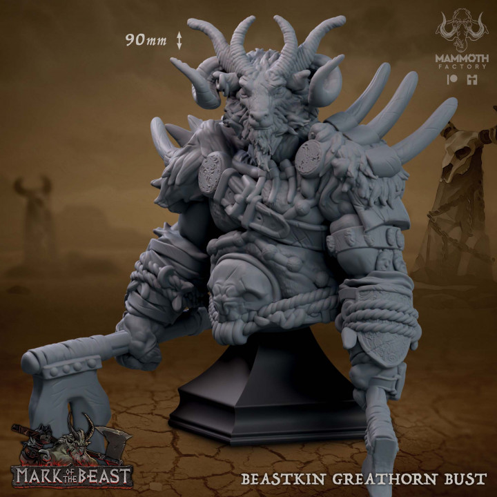 3D Printable Beastkin Greathorn Bust by Mammoth Factory