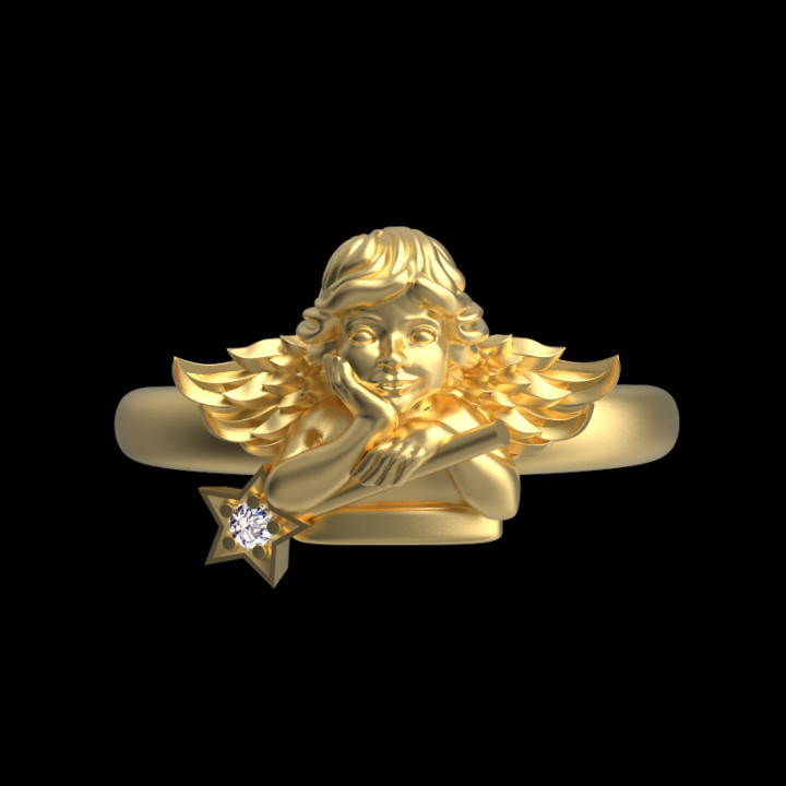 3D Printable ring angel by 3Dimontis