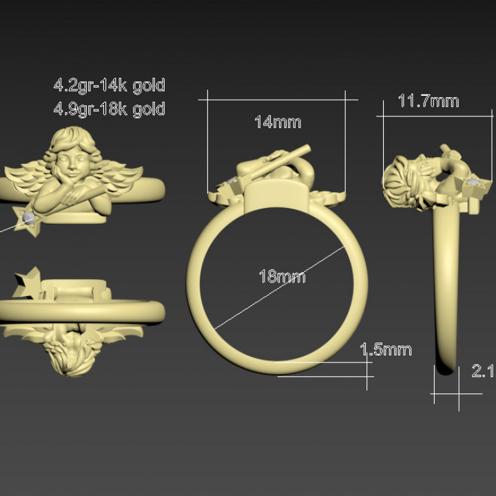 3D Printable ring angel by 3Dimontis