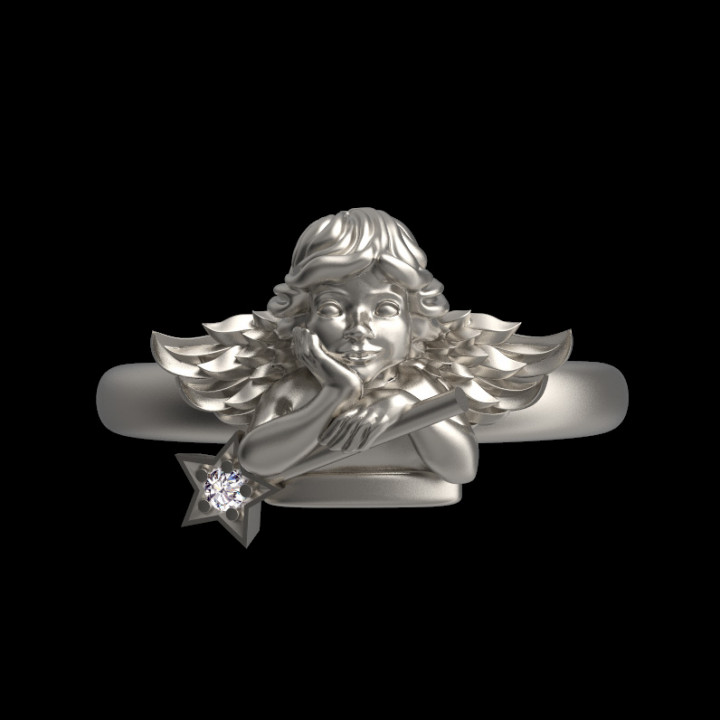 3D Printable ring angel by 3Dimontis