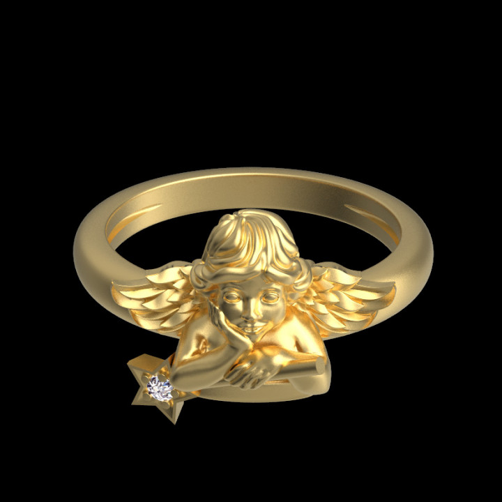 3D Printable ring angel by 3Dimontis