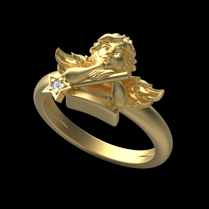 3D Printable ring angel by 3Dimontis