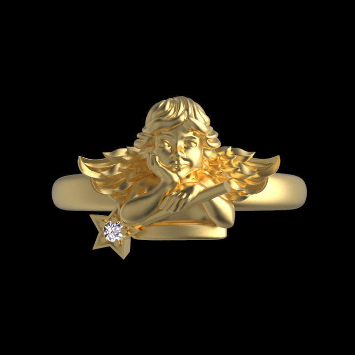 3D Printable ring angel by 3Dimontis