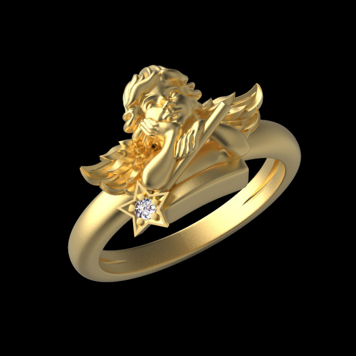 3D Printable ring angel by 3Dimontis