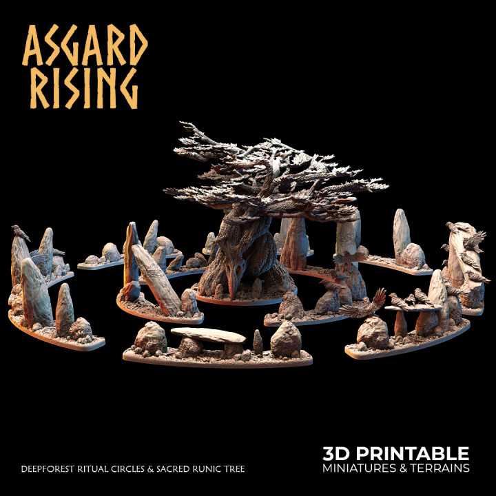 3d Printable Deepforest Ritual Circles And Sacred Runic Tree Terrain Pre Supported By Asgard