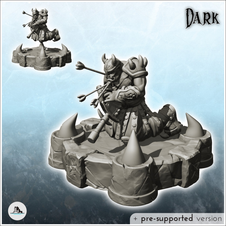 3D Printable Orc warrior wounded by multiple arrows and falling to the ...