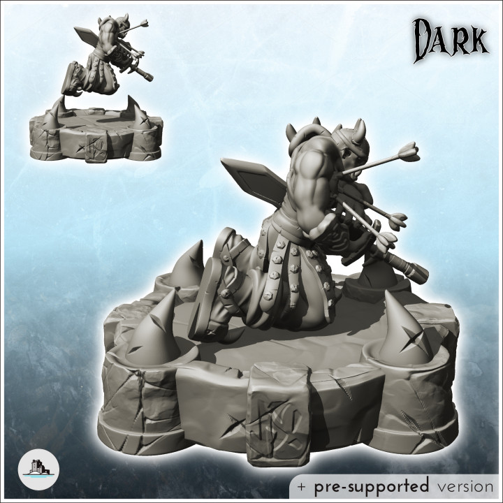 3D Printable Orc warrior wounded by multiple arrows and falling to the ...