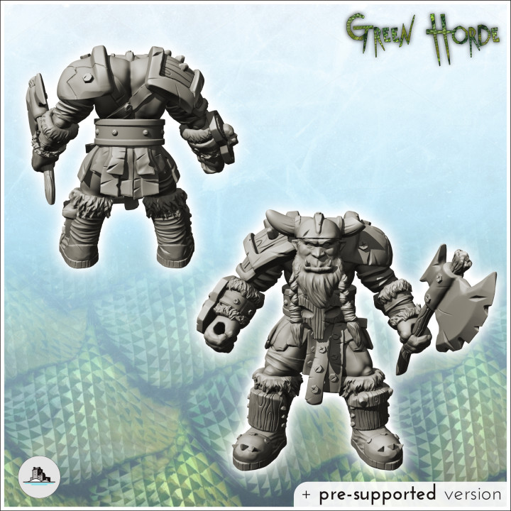 3D Printable Orc warrior in heavy armor with axe and spiked helmet (6 ...