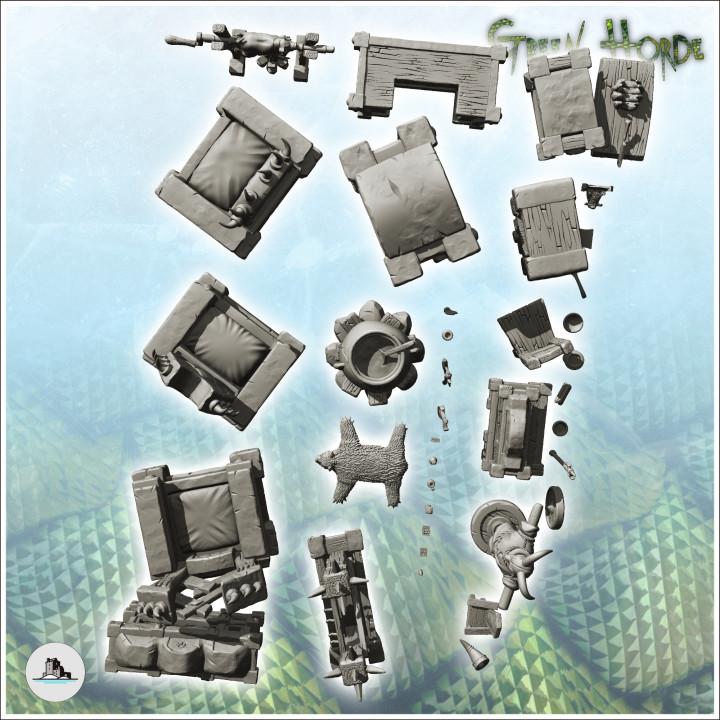 3D Printable Tavern furniture set with chairs and kitchen furniture (18 ...