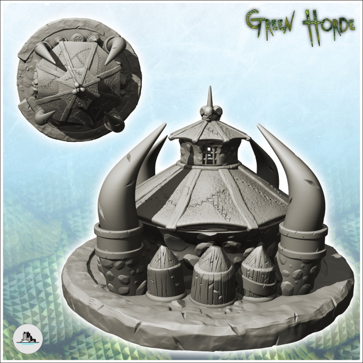 3D Printable Orc yurt with stone door on platform (4) - Ork Green Horde ...