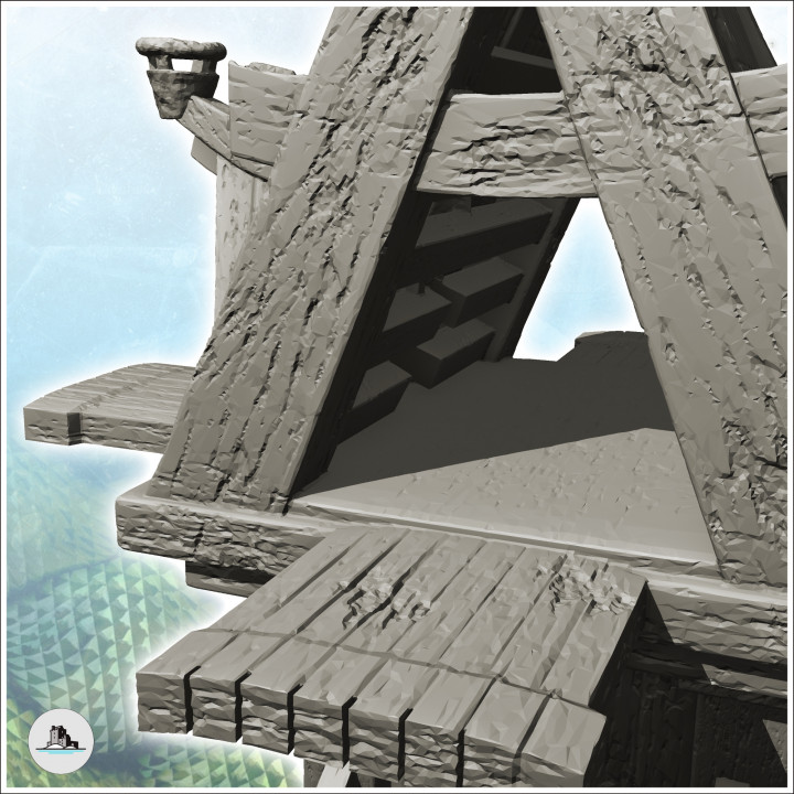 3D Printable Wooden and stone chaos tower with large open platform (11 ...