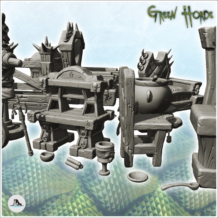 3D Printable Tavern furniture set with chairs and kitchen furniture (18 ...