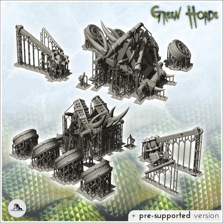 3D Printable Orc wheeled catapult with wooden shield (1) - Ork Green ...