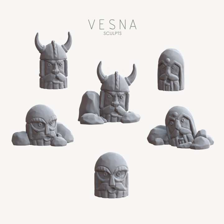 3D Printable DWARF FACE-SHAPED ROCKS PACK by VESNA SCULPTS