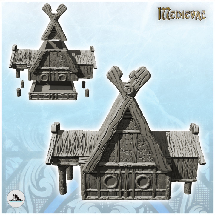 3D Printable Medieval building with undercroft entrance and stone ...