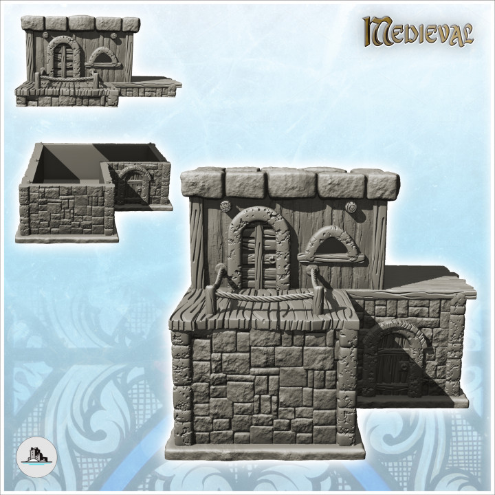 3D Printable Medieval stone building with flat roof and terrace (4 ...