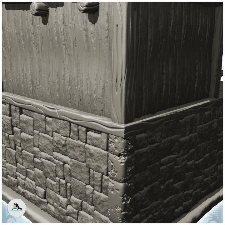 3D Printable Medieval stone building with flat roof and terrace (4 ...