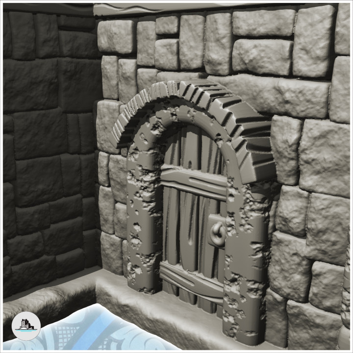 3D Printable Medieval stone building with flat roof and terrace (4 ...