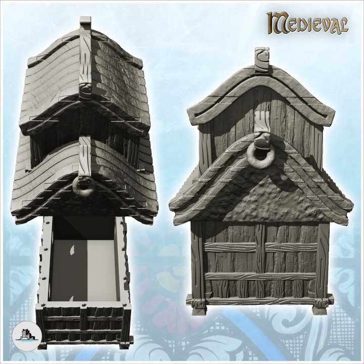 3D Printable Medieval building with overhanging floor and rounded roof ...