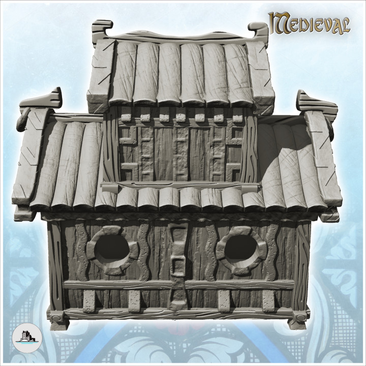 3D Printable Medieval building with overhanging floor and rounded roof ...