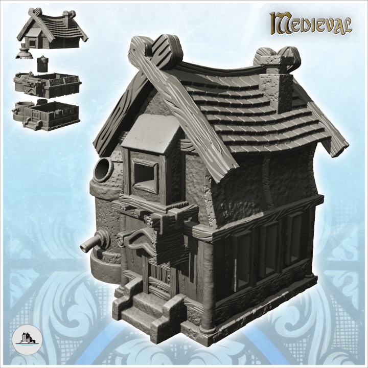 3D Printable Medieval alchemist's workshop with annexed cistern and ...