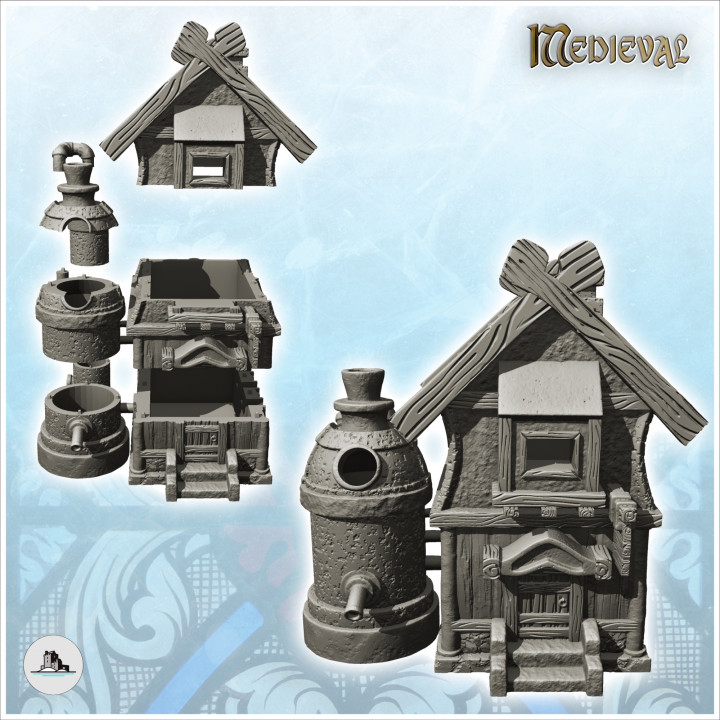 3D Printable Medieval alchemist's workshop with annexed cistern and ...
