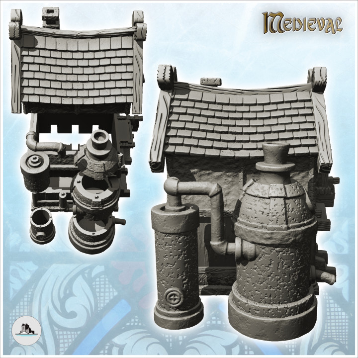 3D Printable Medieval alchemist's workshop with annexed cistern and ...