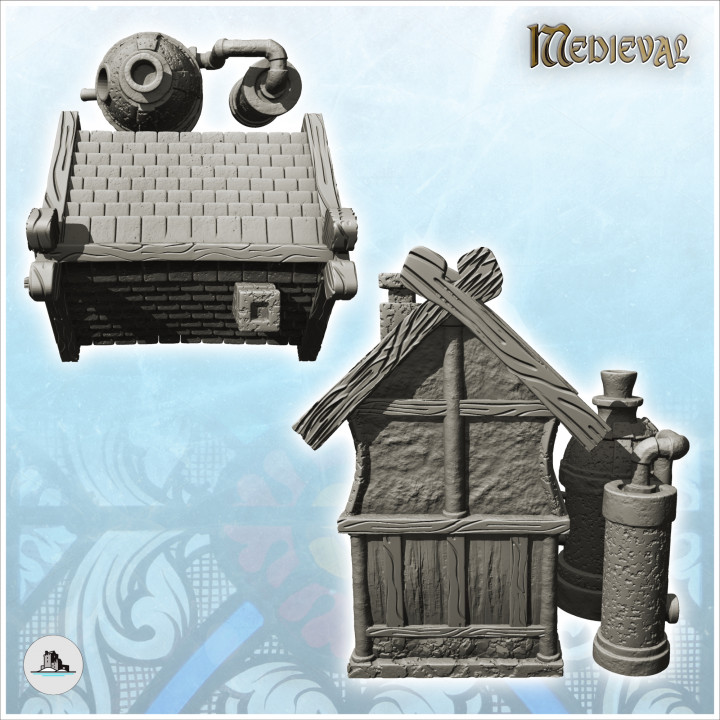 3D Printable Medieval alchemist's workshop with annexed cistern and ...