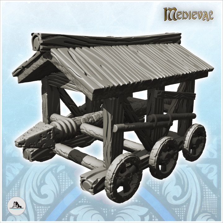 3D Printable Wooden ram on wheels under roof (1) - Medieval Fantasy ...