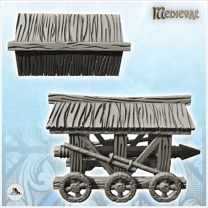 3D Printable Wooden ram on wheels under roof (1) - Medieval Fantasy ...