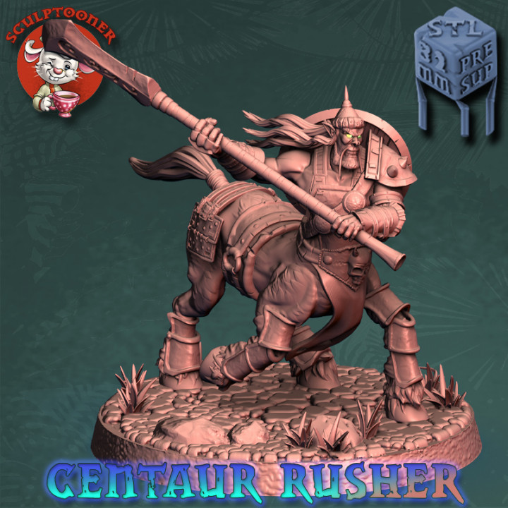 3D Printable Centaur Rusher-32mm pre-supported miniature by SCULPTOONER