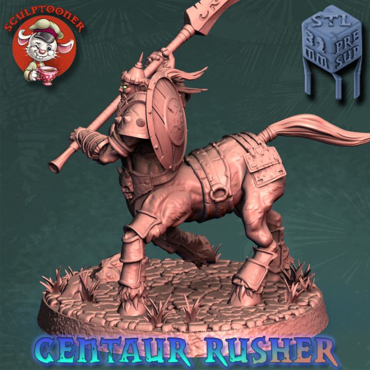 3D Printable Centaur Rusher-32mm pre-supported miniature by SCULPTOONER