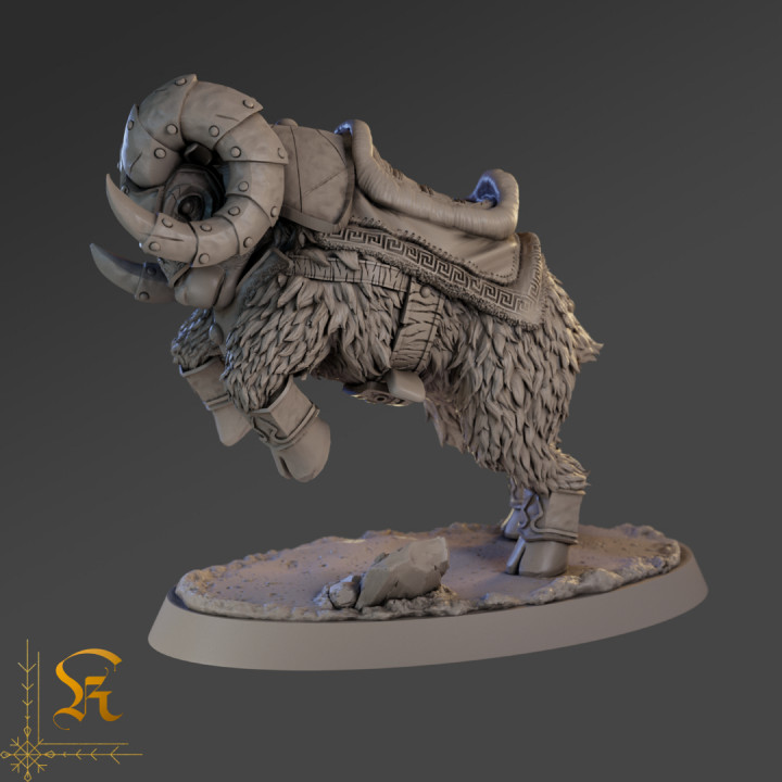 3D Printable Dwarven Ram Riders (28mm & 32mm & 75mm) by Krizzart Miniatures