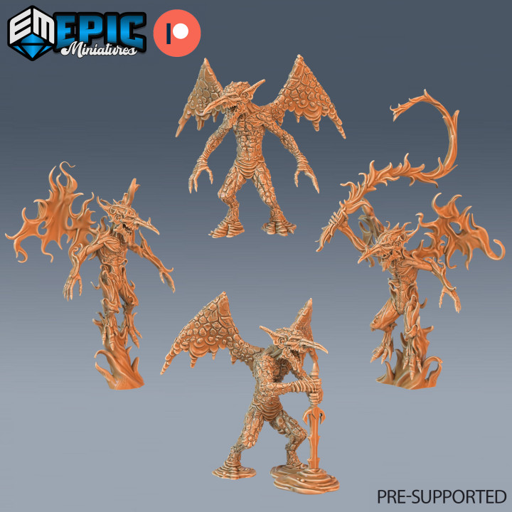3D Printable Fire & Magma Mephit Set / Devil Imp / Winged Evil Humanoid ...