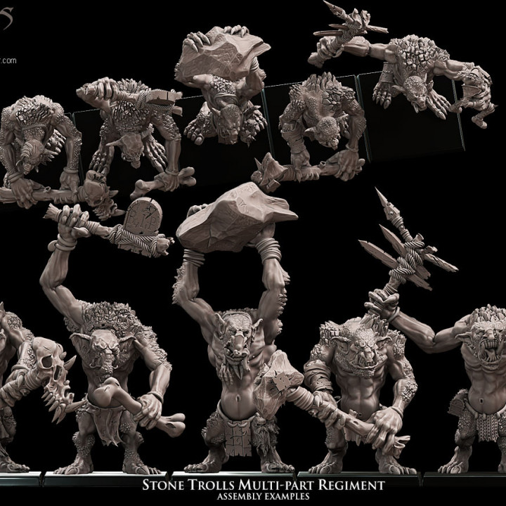 3D Printable Stone Trolls multi-part regiment by Avatars of War