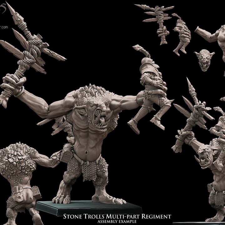 3D Printable Stone Trolls multi-part regiment by Avatars of War