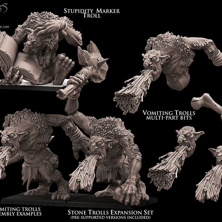 3D Printable Stone Trolls multi-part regiment by Avatars of War
