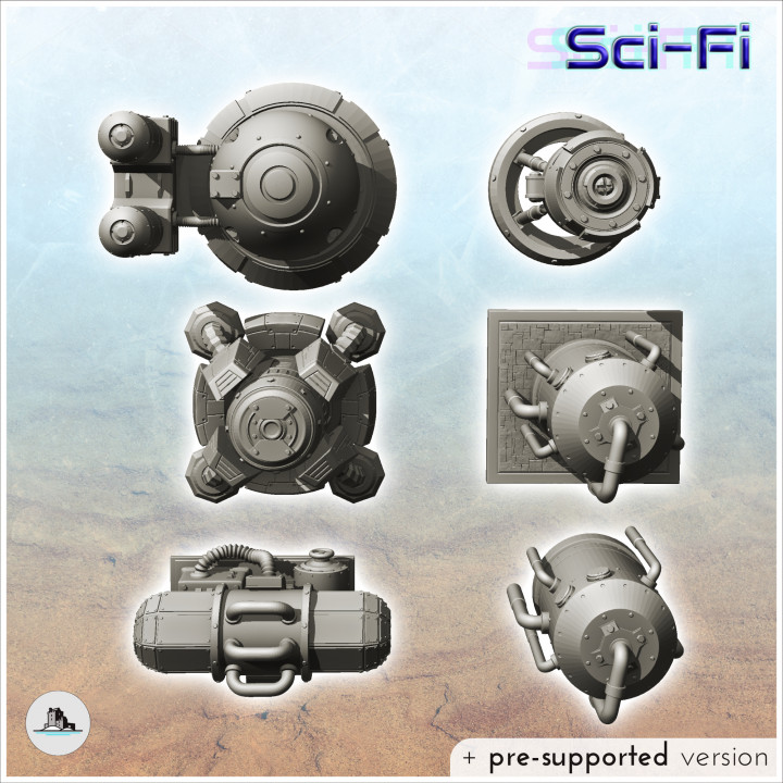3D Printable Set of six futuristic industrial machines (7) - Future Sci-Fi SF Post apocalyptic ...