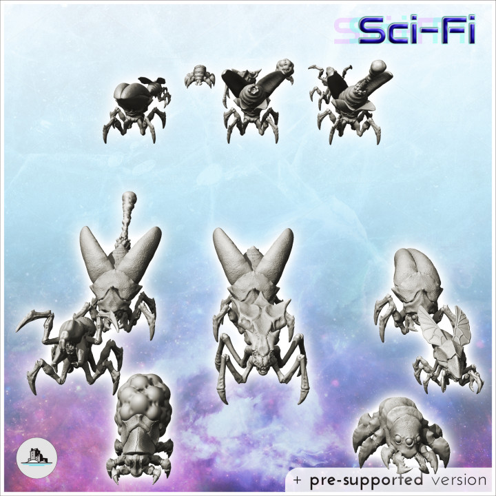 3D Printable Set of seven alien creatures on legs (33) - Future Sci-Fi ...