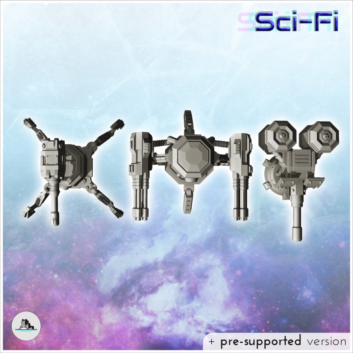 3D Printable Set of three futuristic turrets with energy cannons (1 ...