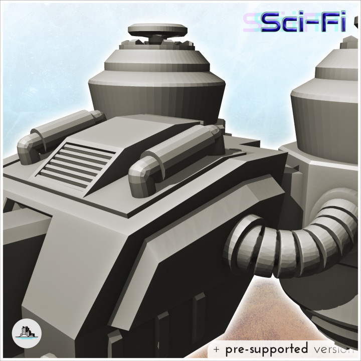 3D Printable Futuristic turret with cannon and double reloading pods (2 ...