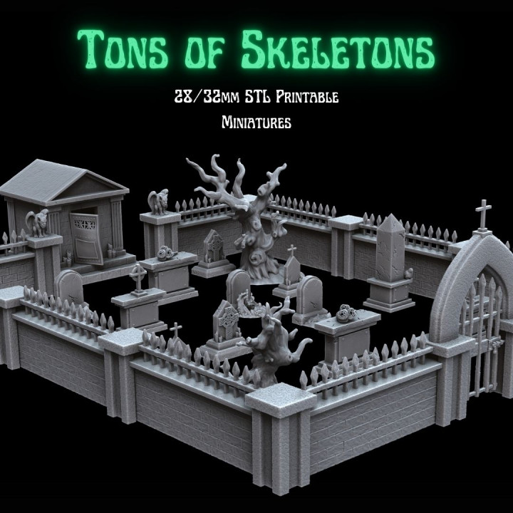 3D Printable Tons of Skeletons: Cemetery Terrain Pack by Apache-Studio