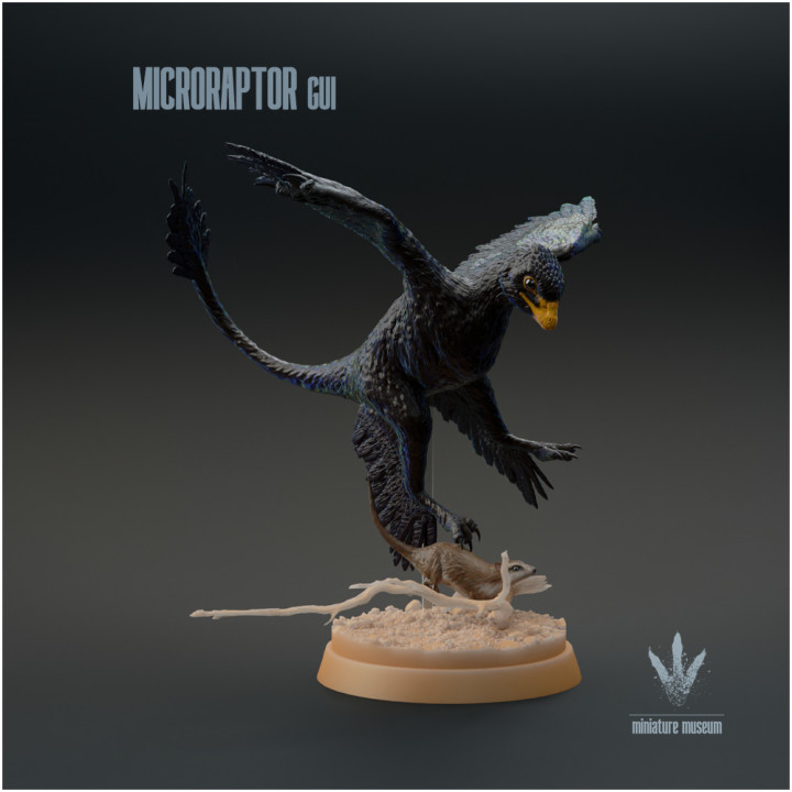 3D Printable Microraptor gui : Hunting a prehistoric mammal Eomaia by Miniature Museum