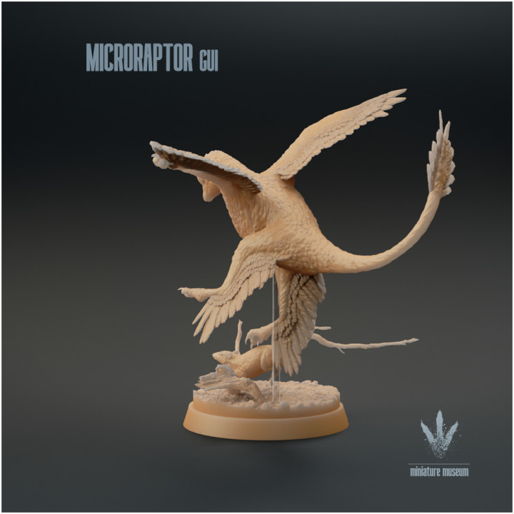 3D Printable Microraptor gui : Hunting a prehistoric mammal Eomaia by Miniature Museum