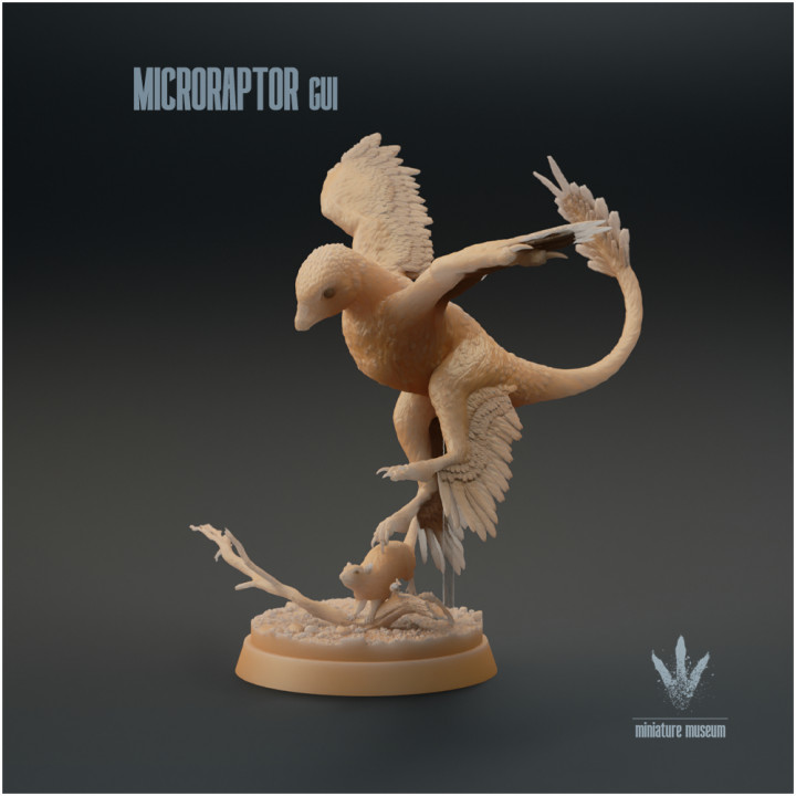 3D Printable Microraptor gui : Hunting a prehistoric mammal Eomaia by Miniature Museum