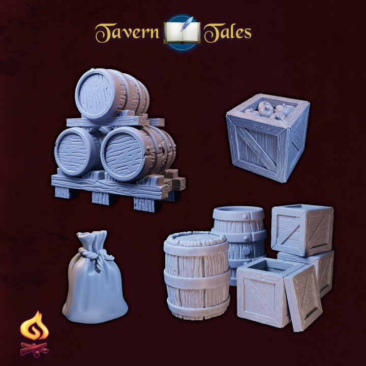 3D Printable Barrels & Boxes (Cellar & Storage Set) by Safehold