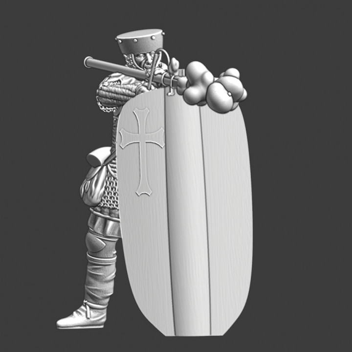3D Printable Medieval Handgunner firing - behind parvice by Northern ...