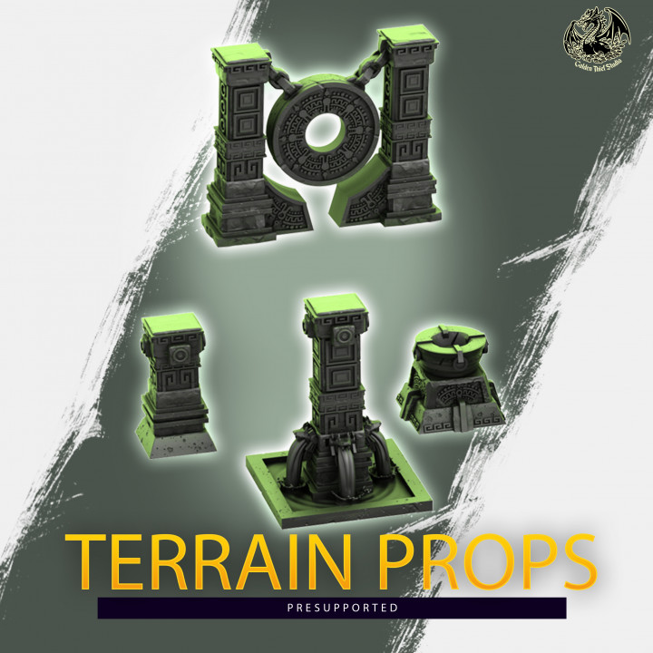 3D Printable Aztec Modular Walls & Terrain Props by Golden Thief Studio