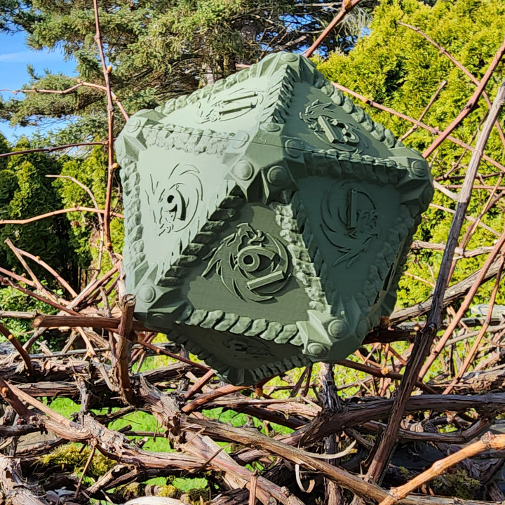 3D Printable Dragon-themed d20 dice container by Jacob and Kira